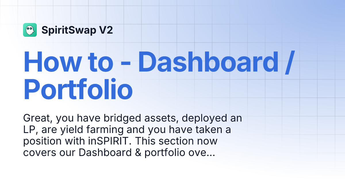 How to - Dashboard / Portfolio | SpiritSwap V2